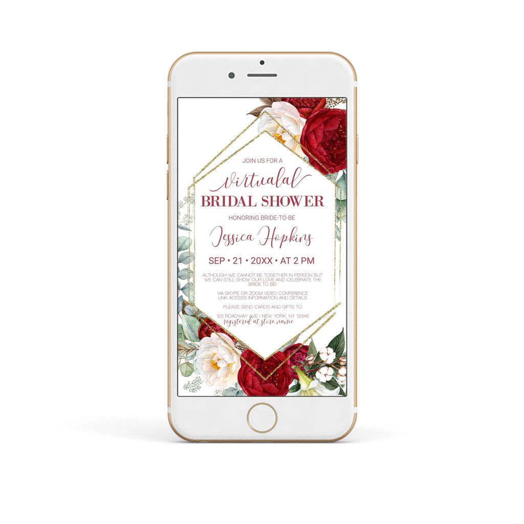 Virtual Bridal Shower Electronic Invitation With Watercolor Blossom And ...