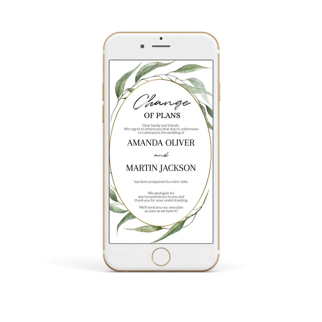 Greenery Leaves Change Of Plans Electronic Invitation Template | DIY ...