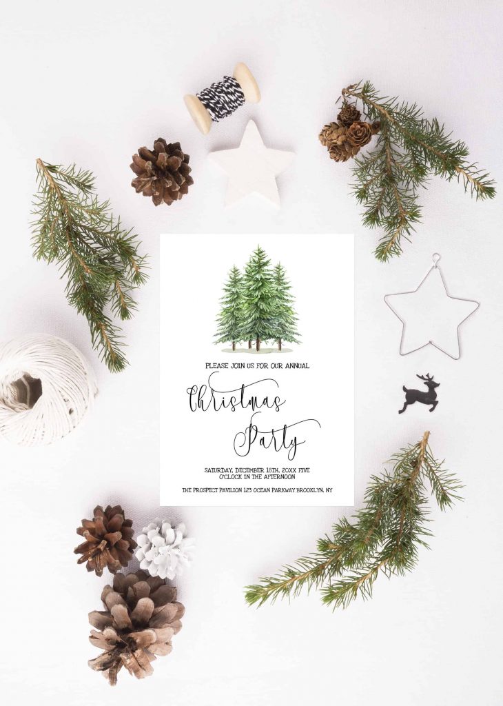 Pine Tree Christmas Party Invitation | Do It Yourself Printables