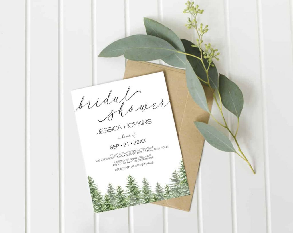 Pine Tree Bridal Shower Invitation Template | Do It Yourself Printables