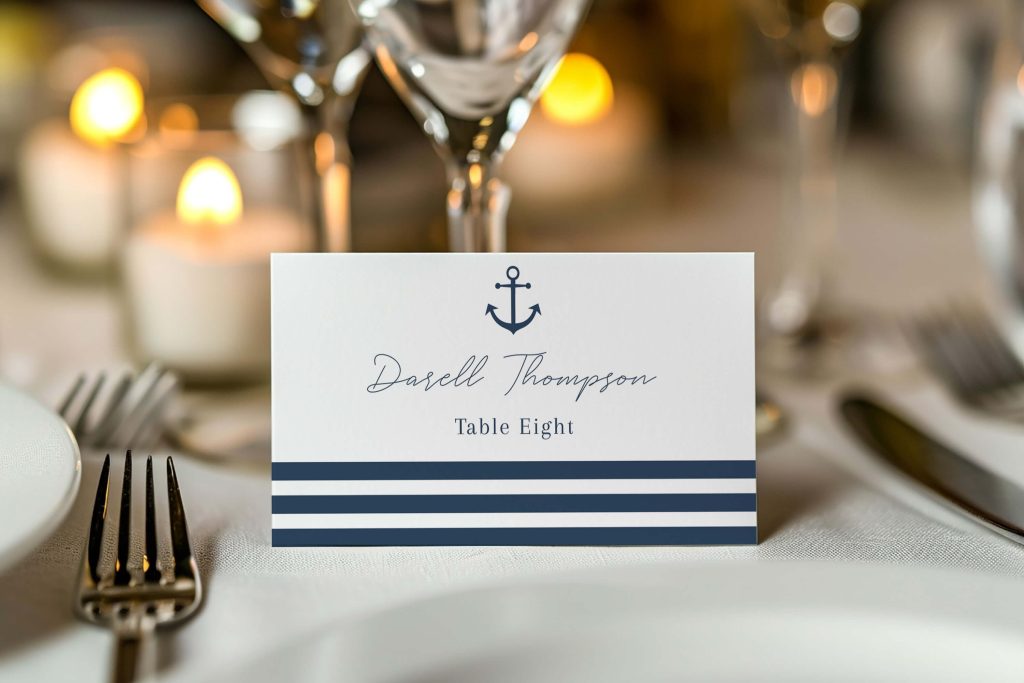 Nautical Place Card Template With Meal Choice Icons | DIY Printables