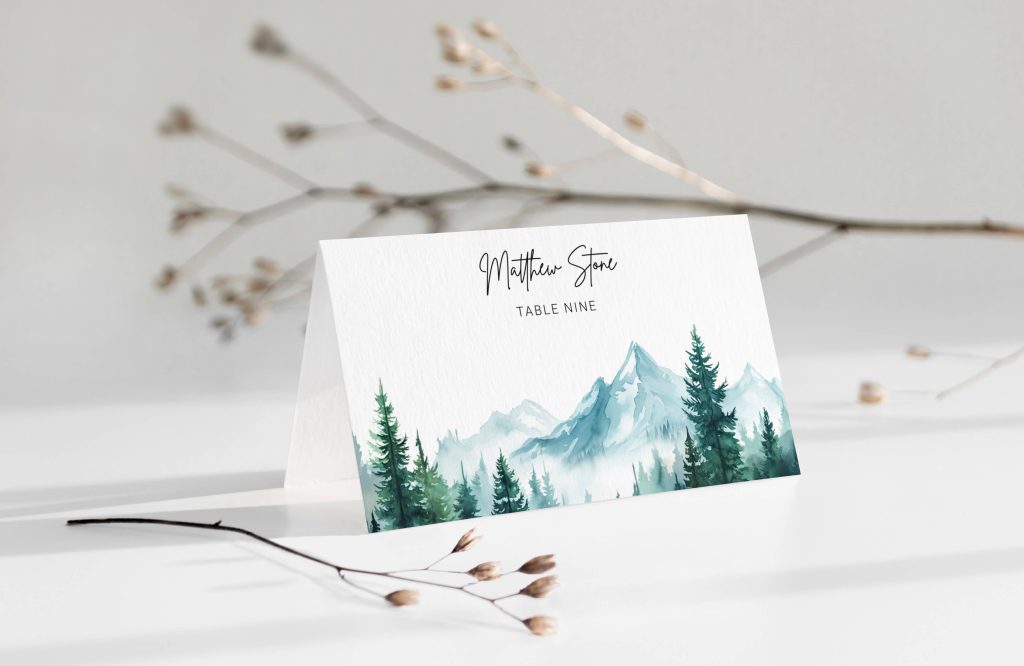 Woodland Mountain Place Card Template With Meal Choice Icons | DIY ...