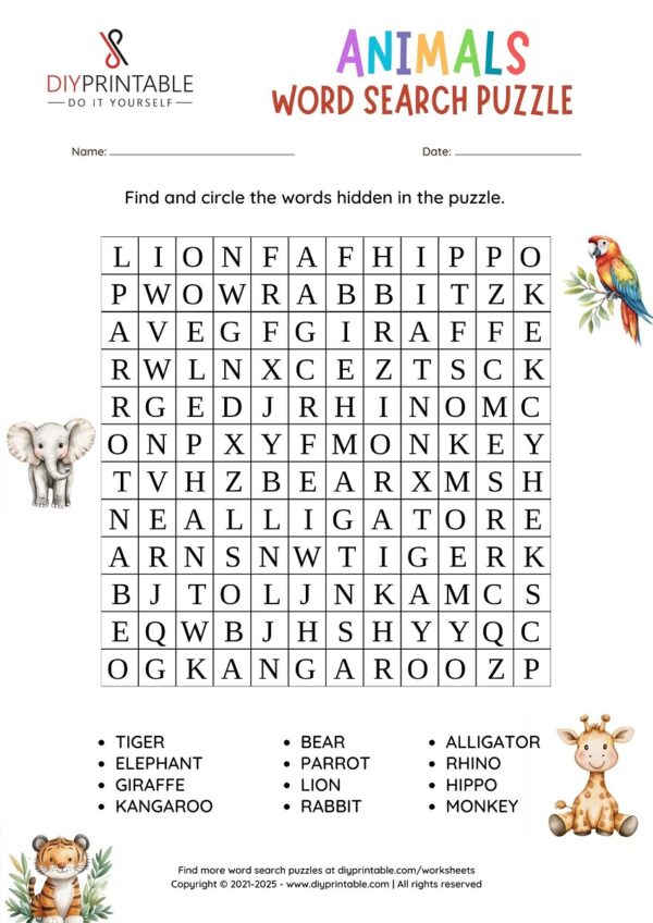 Free Printable Animals Word Search | DIY Printables