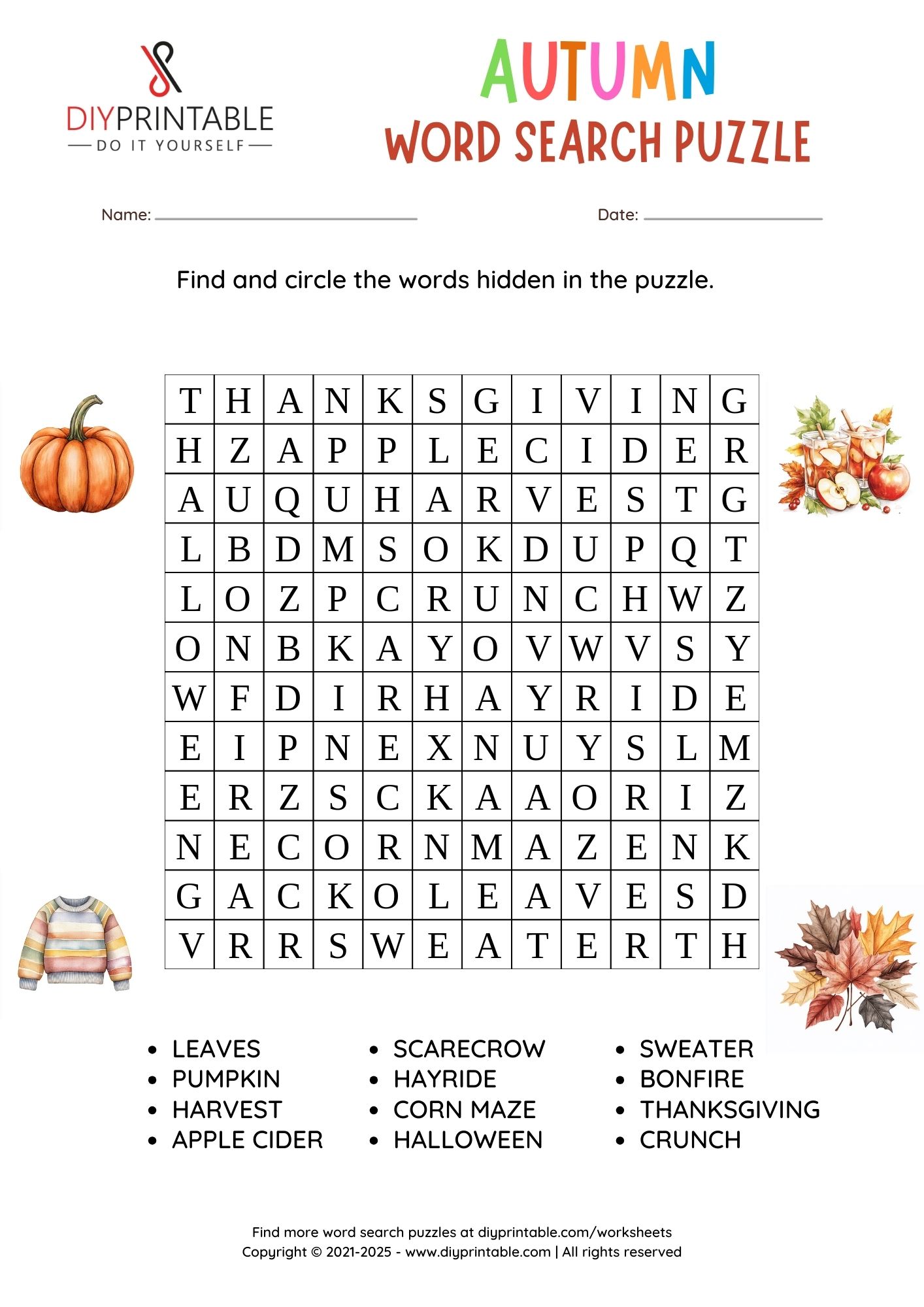 Free Printable Autumn Word Search | DIY Printables