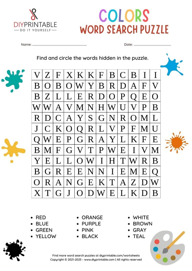 Free Printable Colors Word Search | DIY Printables