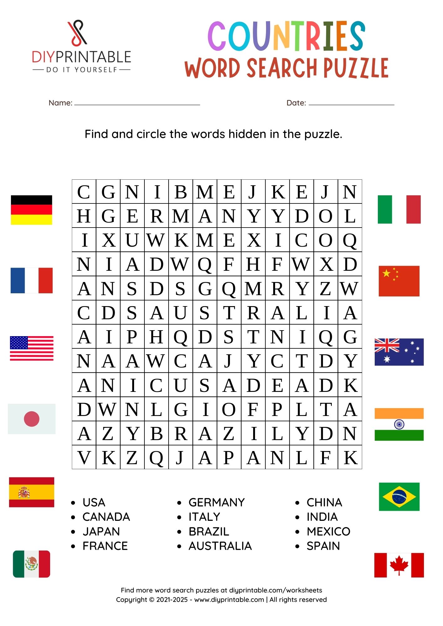 Free Printable Countries Word Search | Do It Yourself Printables