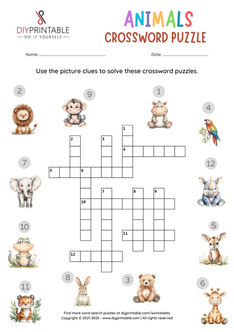 Free Printable Animals Crossword Puzzle | DIY Printables