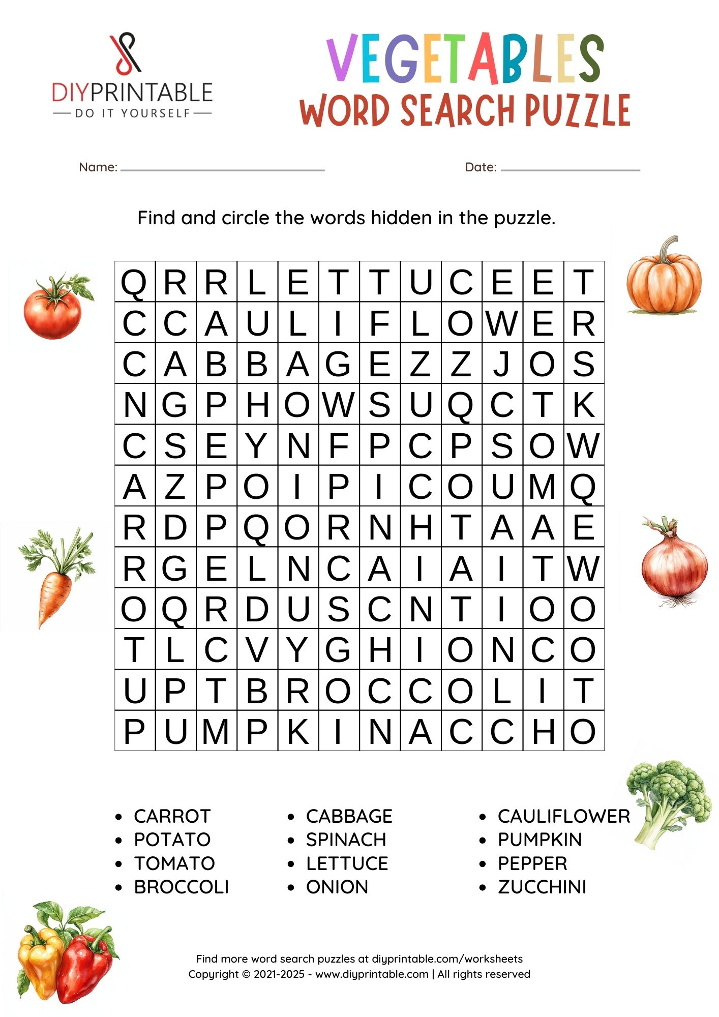 Free Printable Vegetables Word Search | DIY Printables